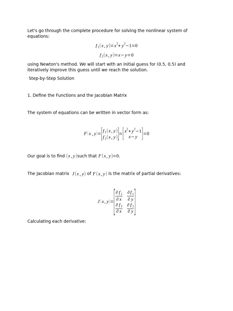 Newton Method For Nonlinear Equations | PDF