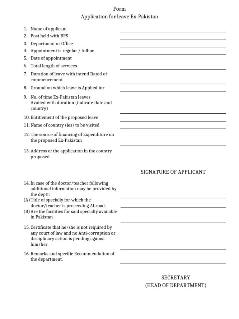 Ex-Pakistan Leave Application Form | PDF