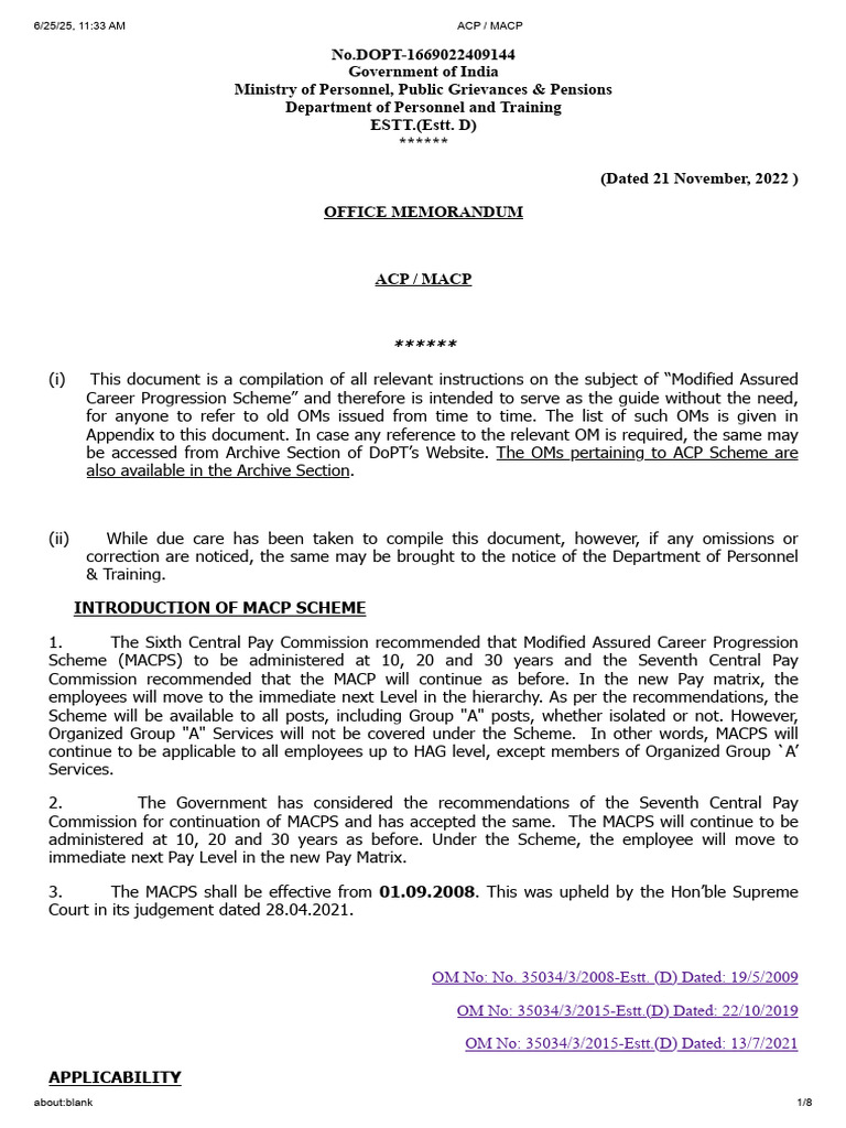 MACP Scheme Guidelines and Updates | PDF | Government