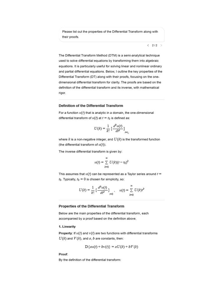 Differential Transform Properties - Grok | PDF | Differential Equations ...