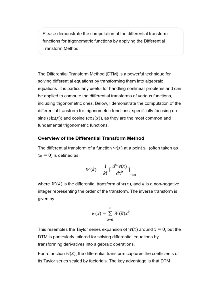 Differential Transform of Trigonometric Functions - Grok | PDF | Trigonometric Functions ...