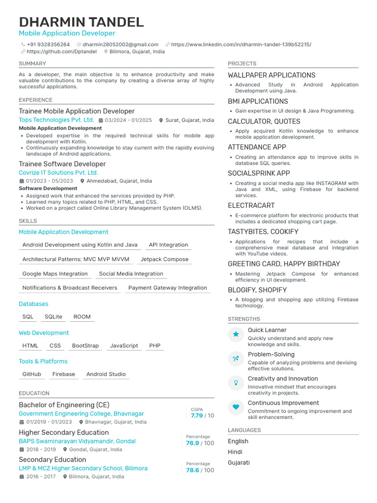 Dharmin Tandel Resume Apna | PDF | Mobile App | Computing