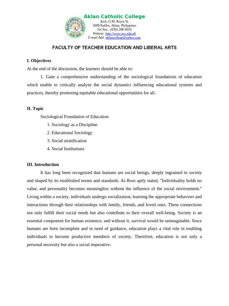 Concept Notes Prof Ed 9 Sociological Foundation of Education | PDF ...