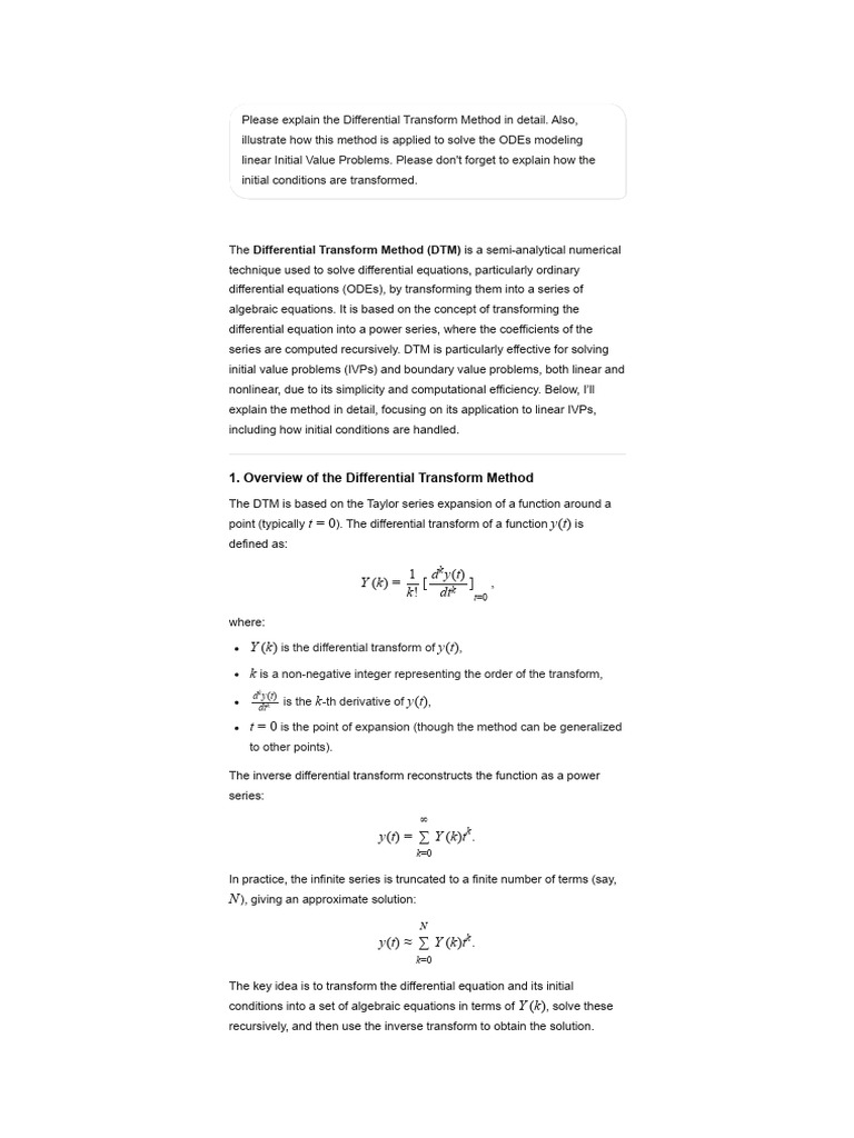 Differential Transform Method For ODEs - Grok-LIVP | PDF | Differential Equations | Equations