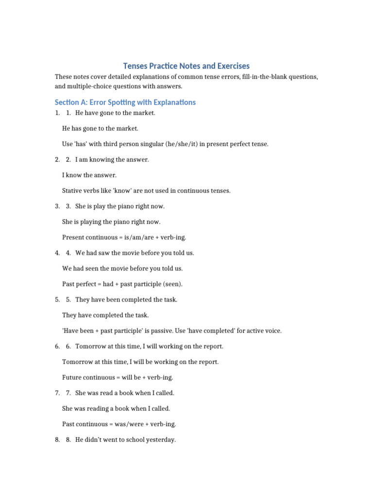 Tenses Notes and Practice Set | PDF | Semantic Units | Linguistic Typology