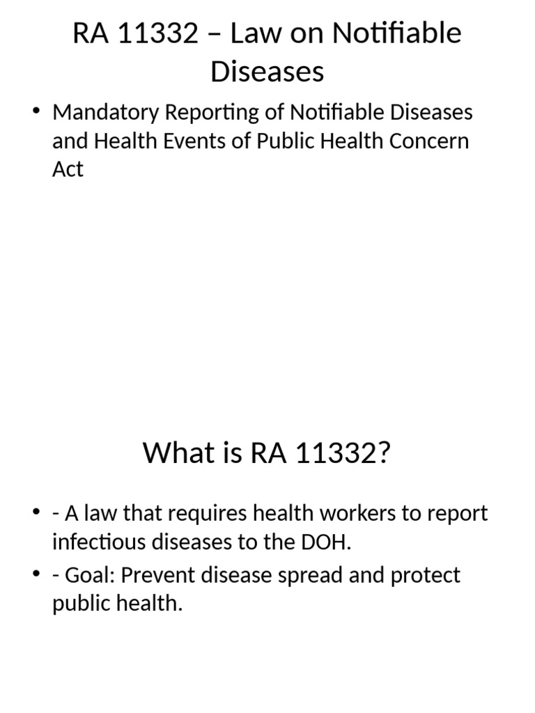 RA 11332 Notifiable Diseases English Presentation | PDF