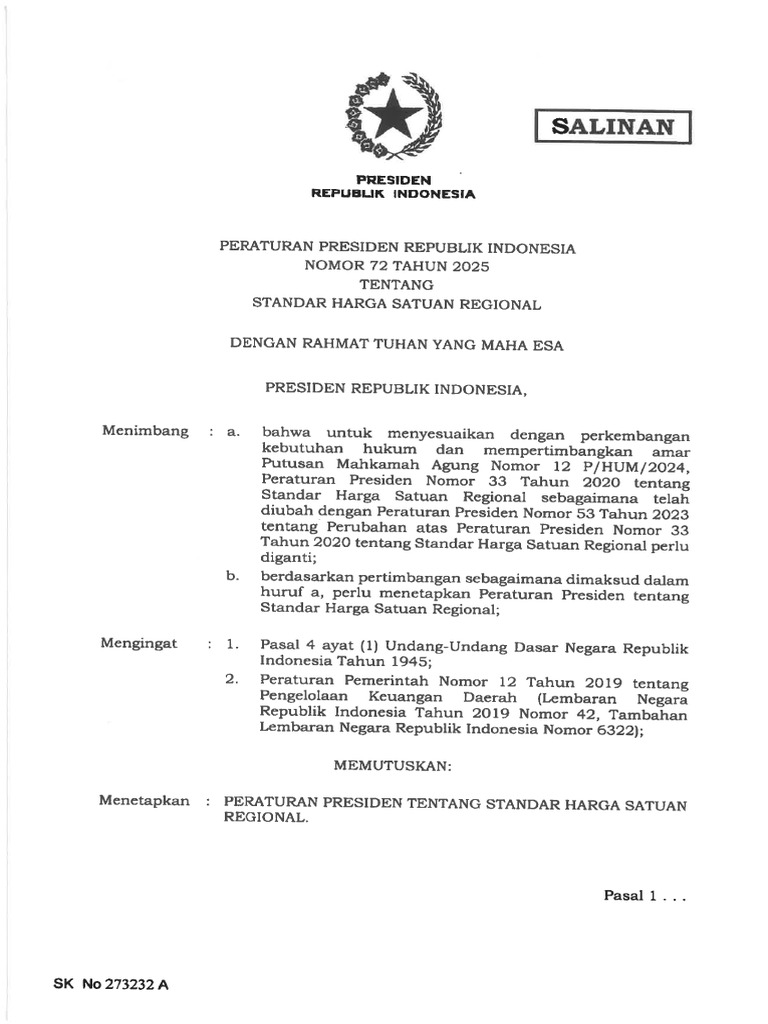 Perpres No. 72 Tahun 2025 tentang SSHR | PDF