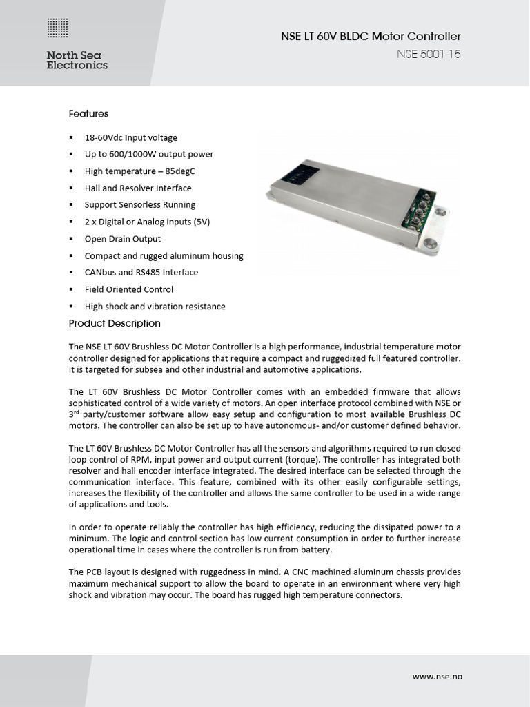 NSE 500115 901 A Datasheet LT 60V BLDC Controller | PDF | Electrical Connector | Manufactured Goods
