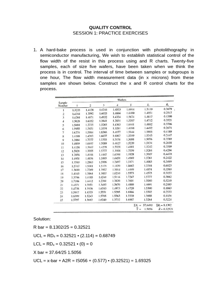 Quality Control Exercises Overview | PDF | Sampling (Statistics ...