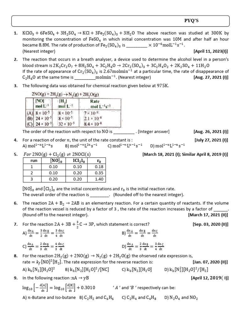Chemical Kinetics 2 (Rate of Reactions Rate Constant) | PDF | Physical ...