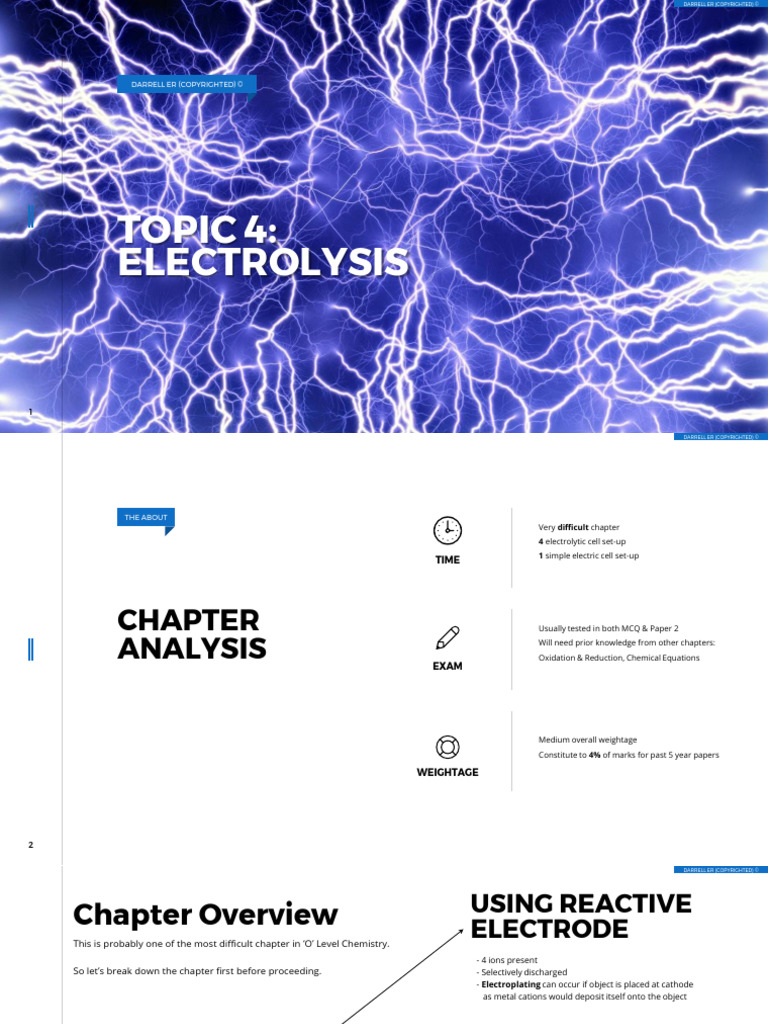 (CHEM) Chapter 4 - Electrolysis | PDF | Anode | Ion