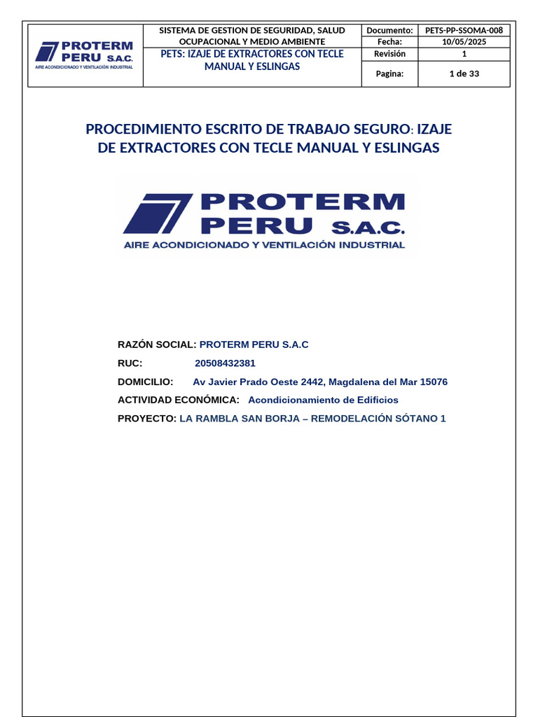 Pets8 - Izaje de Extractores Con Tecle Manual y Eslingas - Proterm LRSB ...