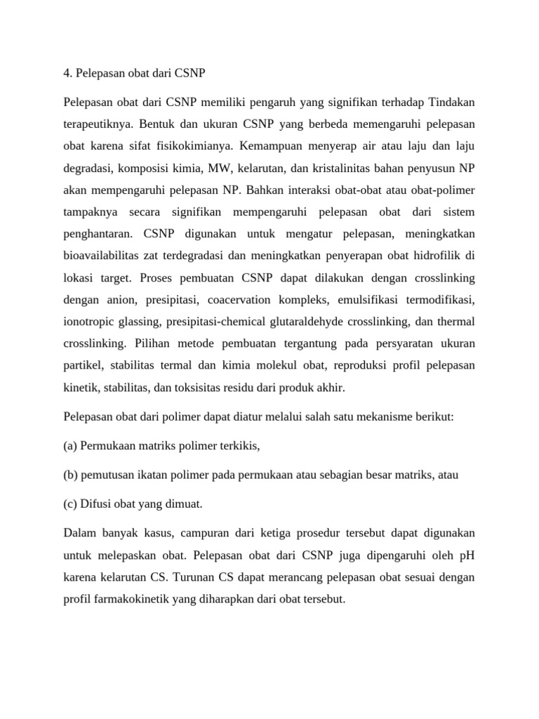 Mekanisme Pelepasan Obat dari CSNP | PDF