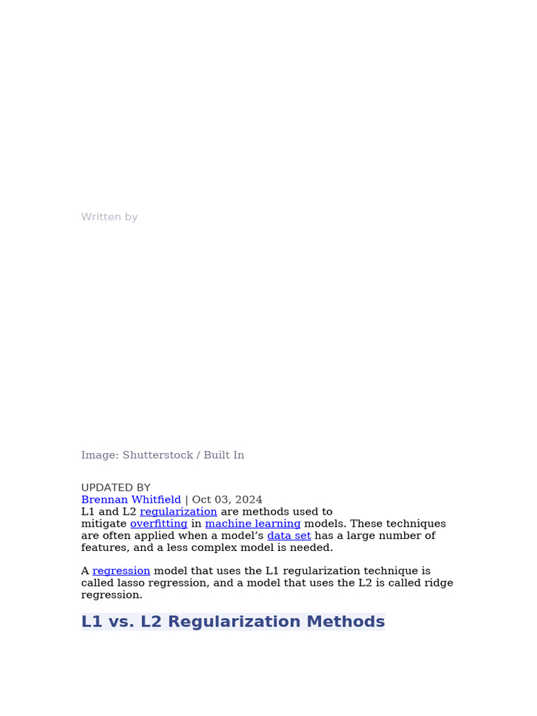 Difference Between l1 and l2 Regularisation | PDF | Multicollinearity | Regression Analysis
