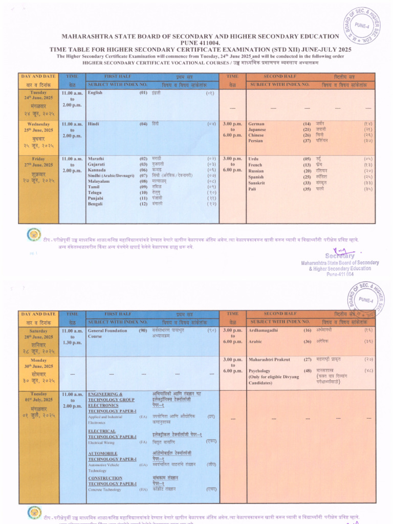 Timetable HSC June July 2025 Vocational B4d13c6c2e | PDF