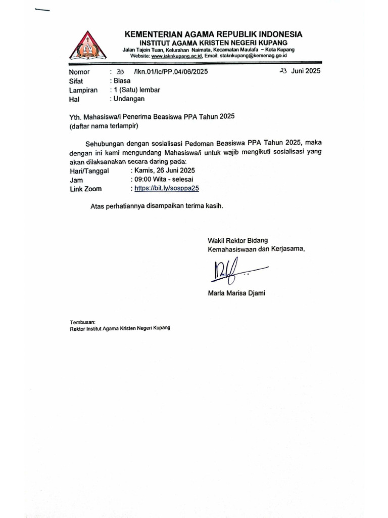 Undangan Sosialisasi Pedoman Beasiswa PPA 2025 | PDF