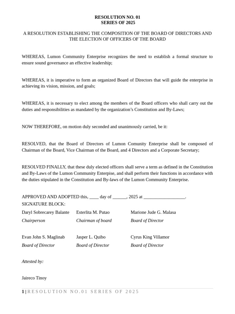 Resolution No. 01 s.'25 | PDF