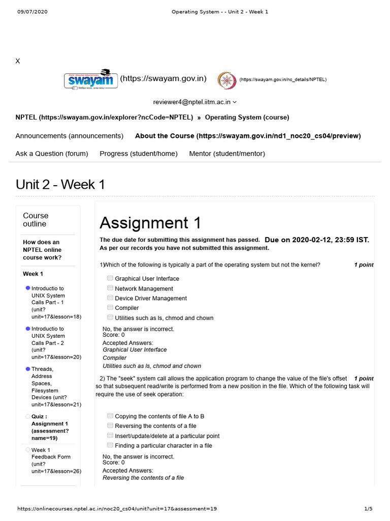Noc20-Cs04 Week 01 Assignment 01 | PDF | Process (Computing ...