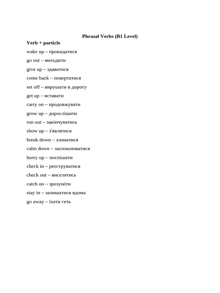 Phrasal Verbs (B1 Level) Verb + Particle | PDF