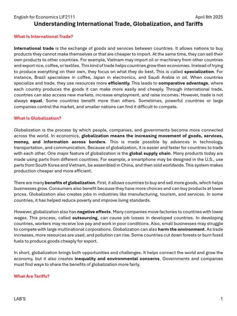 Handout 4 - International Trade - 2025 | PDF | Globalization | Taxes