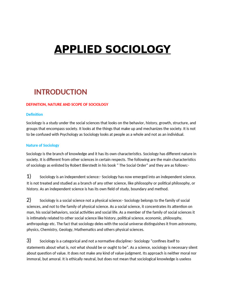 Applied Sociology - Full Notes (1) R | PDF | Adolescence | Sociology