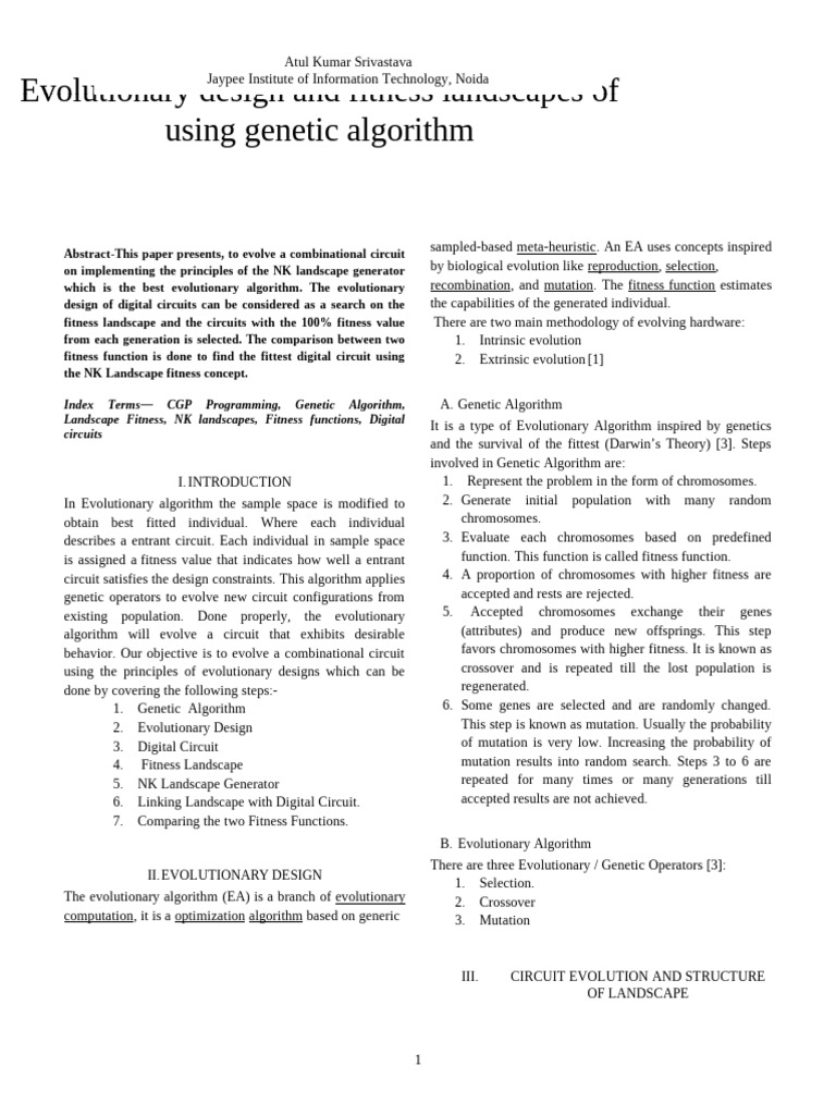 Evolutionary Design and Fitness Landscapes of Using Genetic Algorithm ...