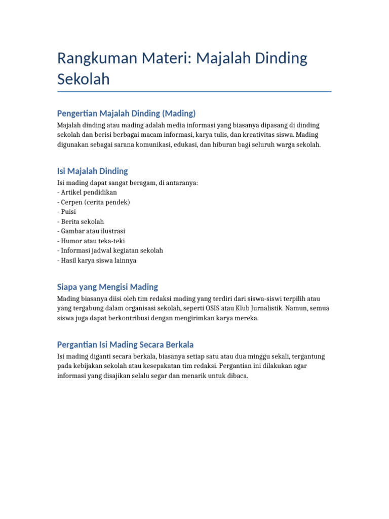 Pengertian dan Isi Majalah Dinding Sekolah | PDF