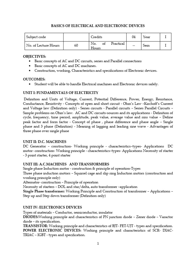 Basics of Electrical and Electronic Devices. | PDF | Electromagnetic ...