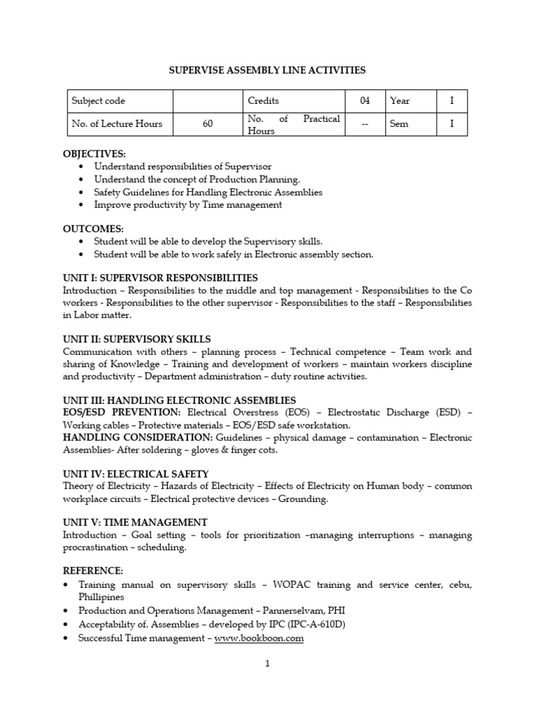 Supervise Assembly Line Activities | PDF | Electrostatic Discharge ...