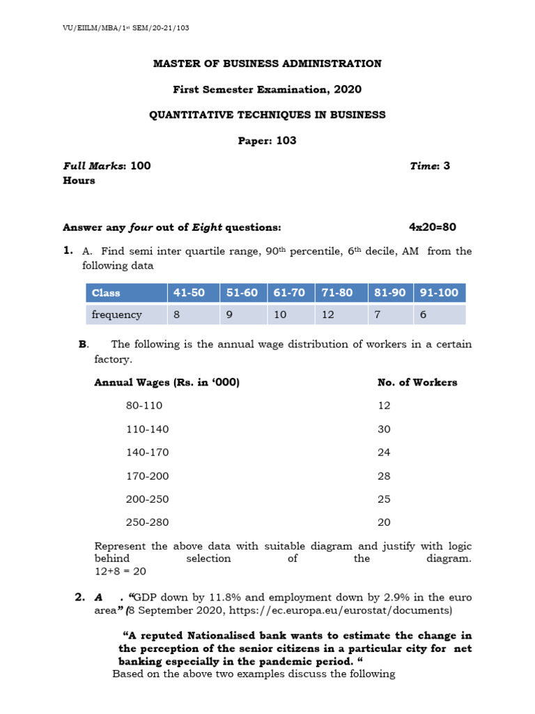 MBA Quantitative Techniques Exam Paper | PDF | Price Indices
