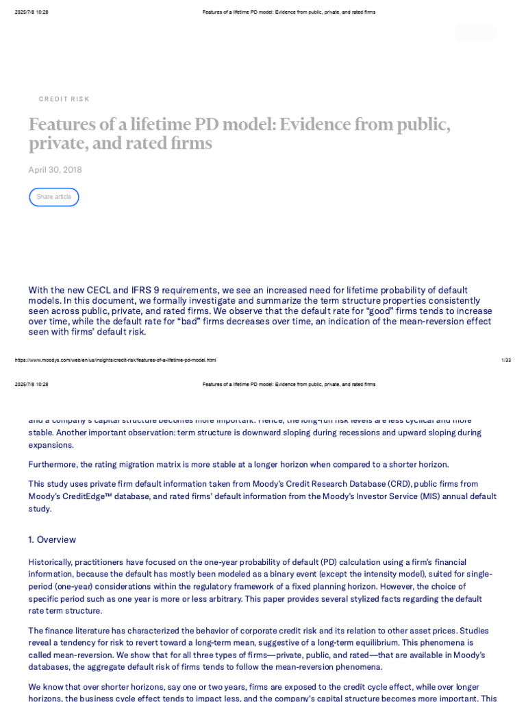 1-Features of A Lifetime PD Model - Evidence From Public, Private, and ...