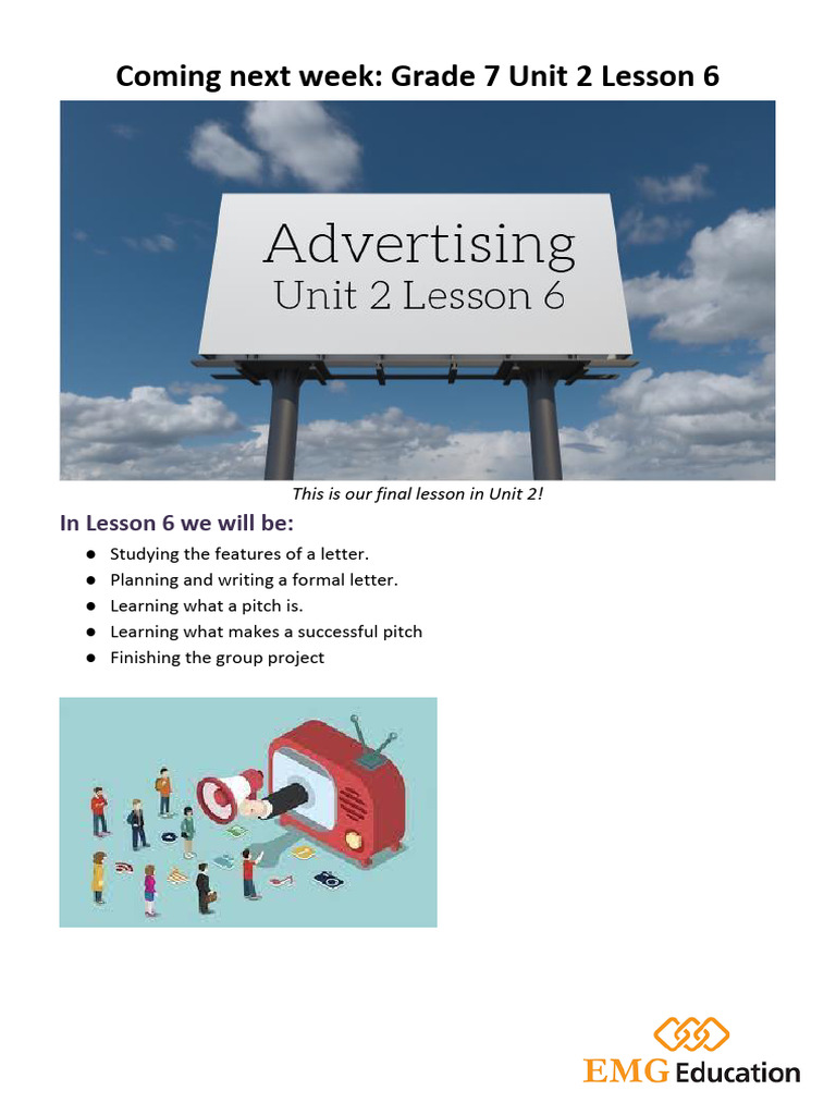 Coming Next - Grade 7 Unit 2 Lesson 6 | PDF