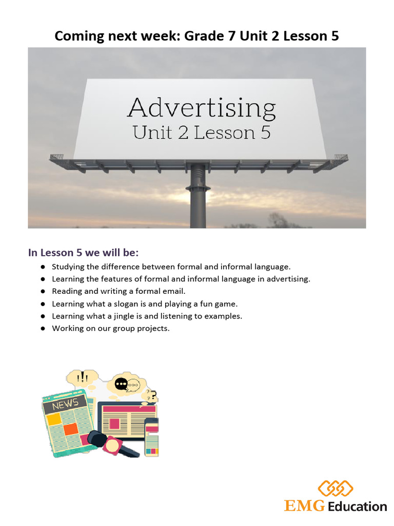 Coming Next - Grade 7 Unit 2 Lesson 5 | PDF