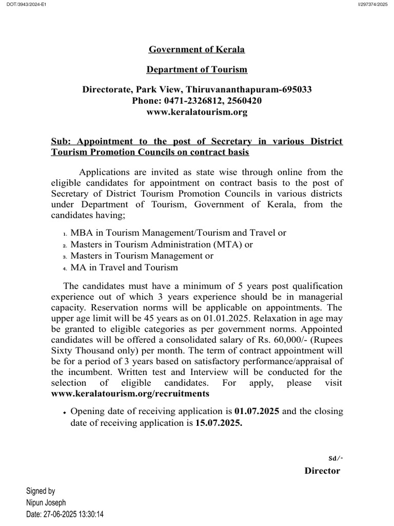 DTPC Secretaries Notification 2025 | PDF