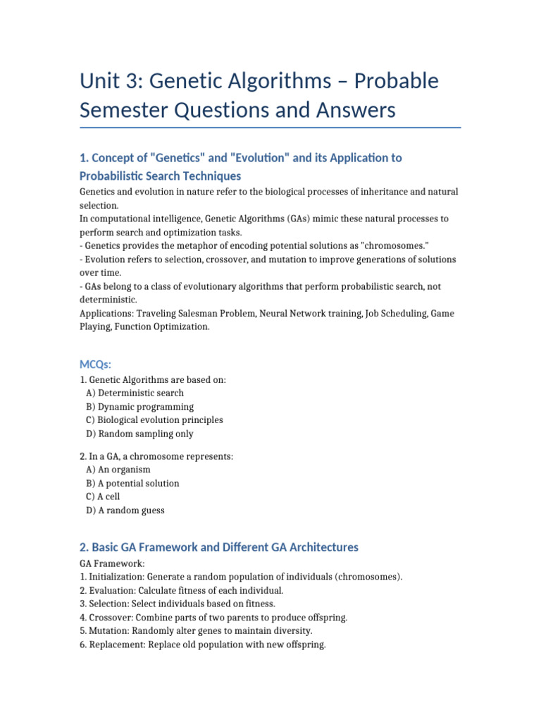 Genetic Algorithms Semester Questions | PDF | Genetic Algorithm | Natural Selection