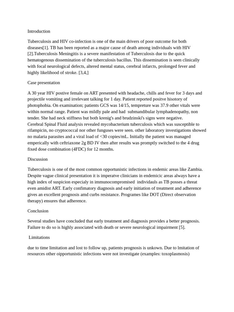 TB and HIV Co-Infection Case Study | PDF