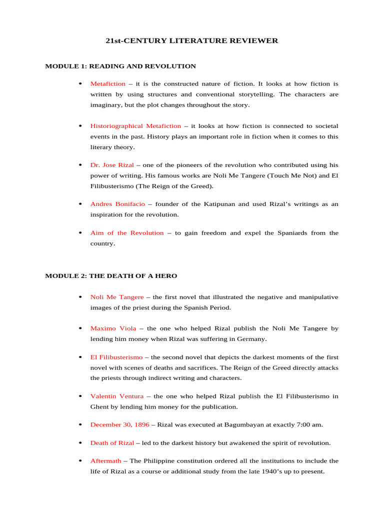 21st Century Literature Unit1 Reviewer 2 | PDF | Philippines