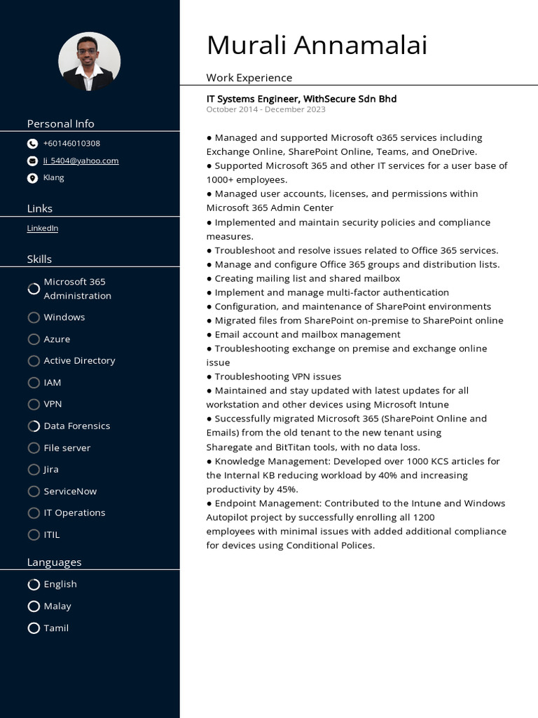 CV - Murali Annamalai-Merged | PDF | Voicemail | Share Point
