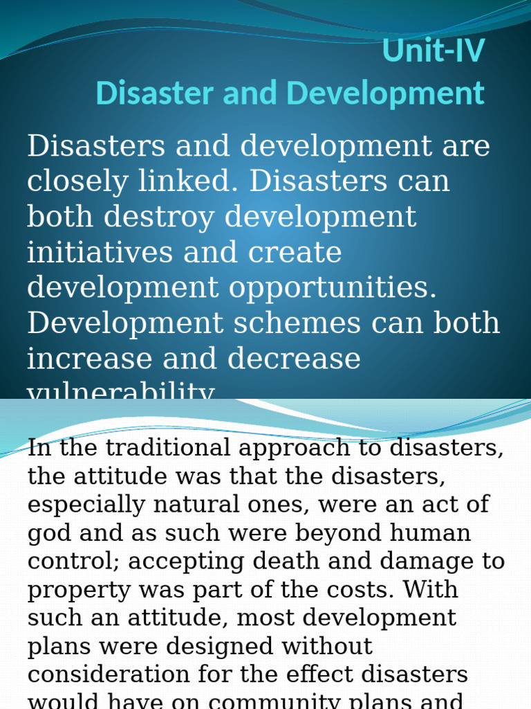Unit-IV Disasters &development | PDF | Natural Disasters | Emergency ...