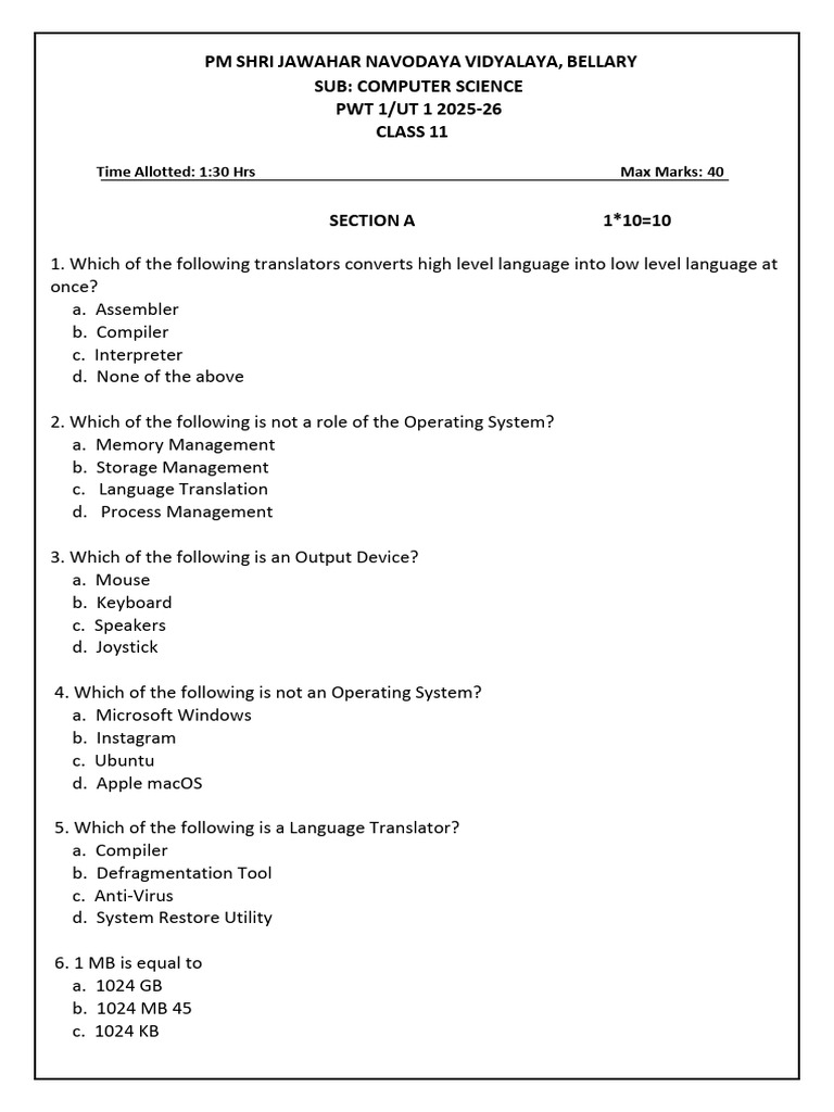 Ip Class 11 PWT 1-25-26 Bellary Cs | PDF