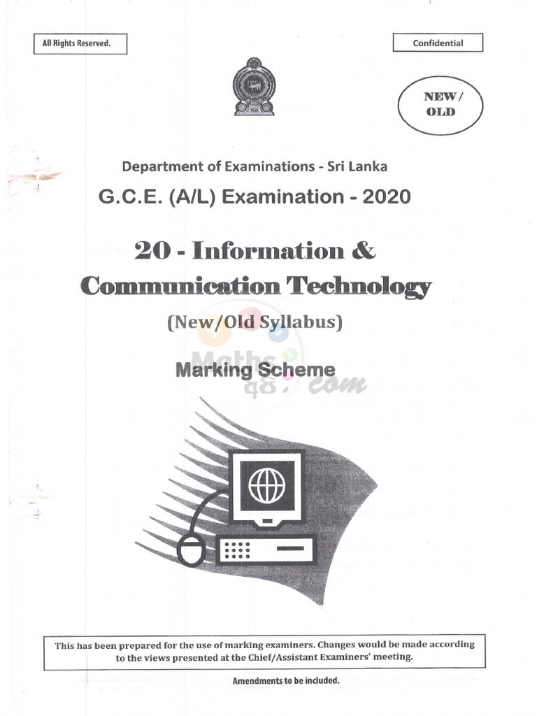 Advanced Level ICT 2020 Marking Scheme - New & Old Syllabus - English ...