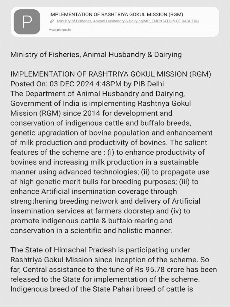 Implementation of Rastriya Gokul Mission, 2014 | PDF