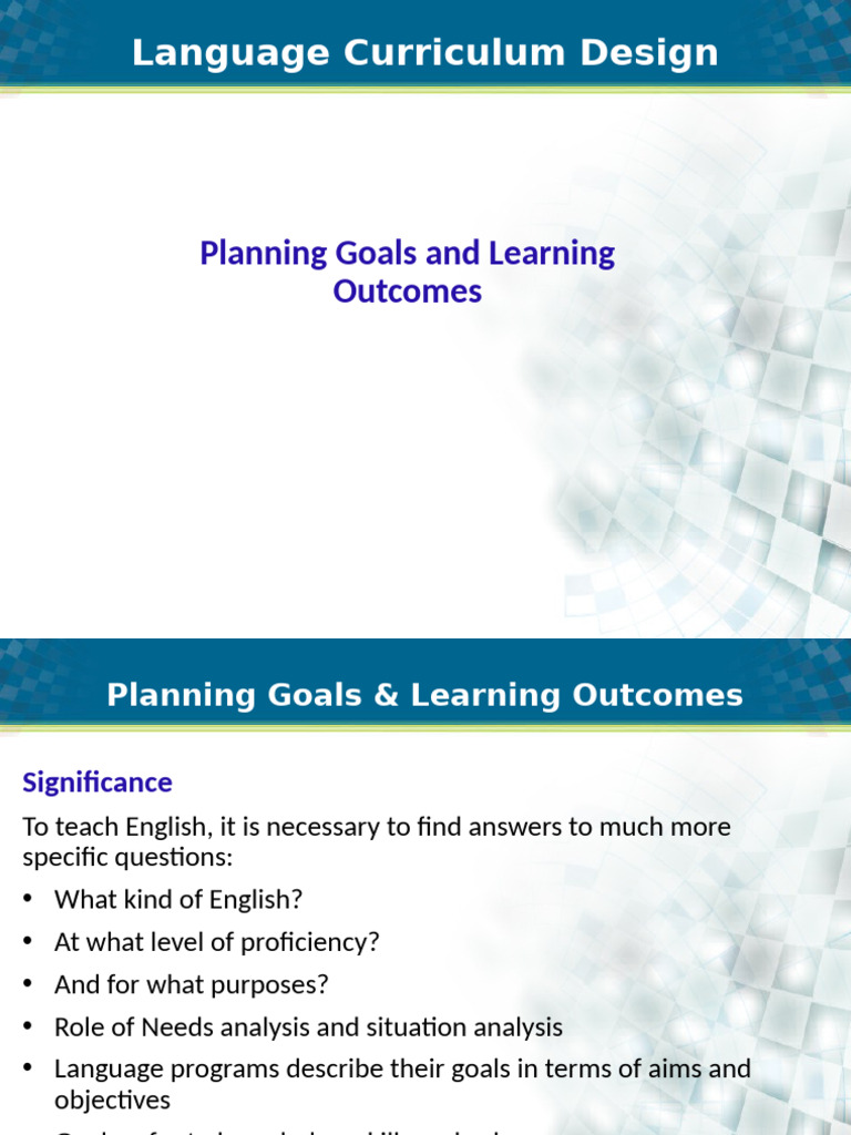 Planning Goals and Learning Outcomes | PDF | Curriculum | Learning