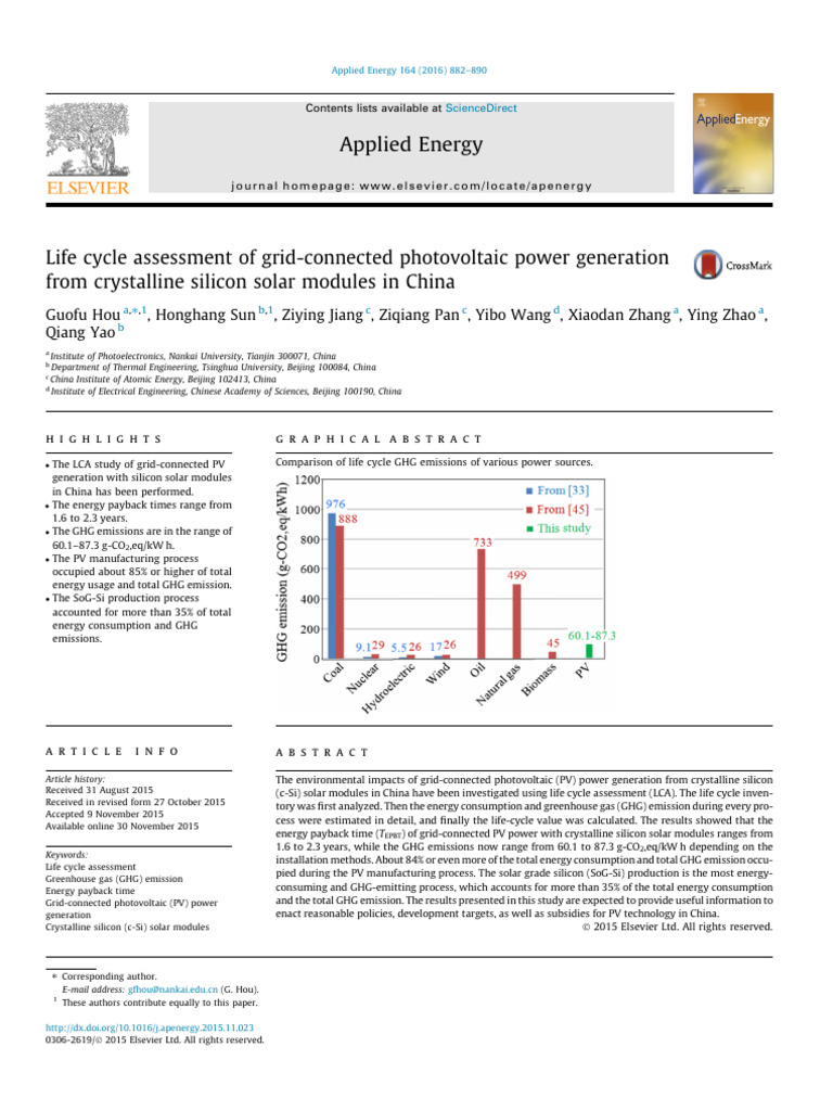 LCA of PV Power in China: GHG Emissions | PDF | Photovoltaics | Life ...
