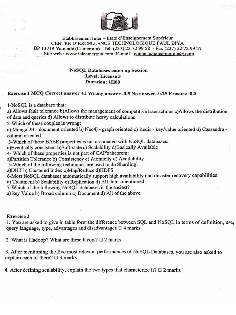 IAI Cameroun NIVEAU III Software Engineering NoSQL Databases CC ...