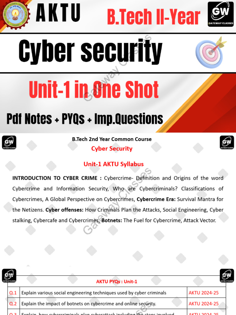 Cyber Security Unit-1 Compact One Shot Notes | PDF | Cybercrime | Security