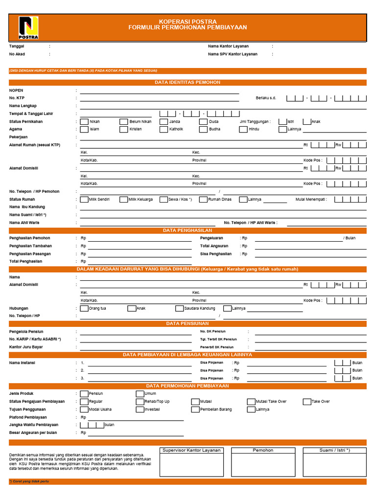 Formulir Permohonan Koperasi Postra | PDF