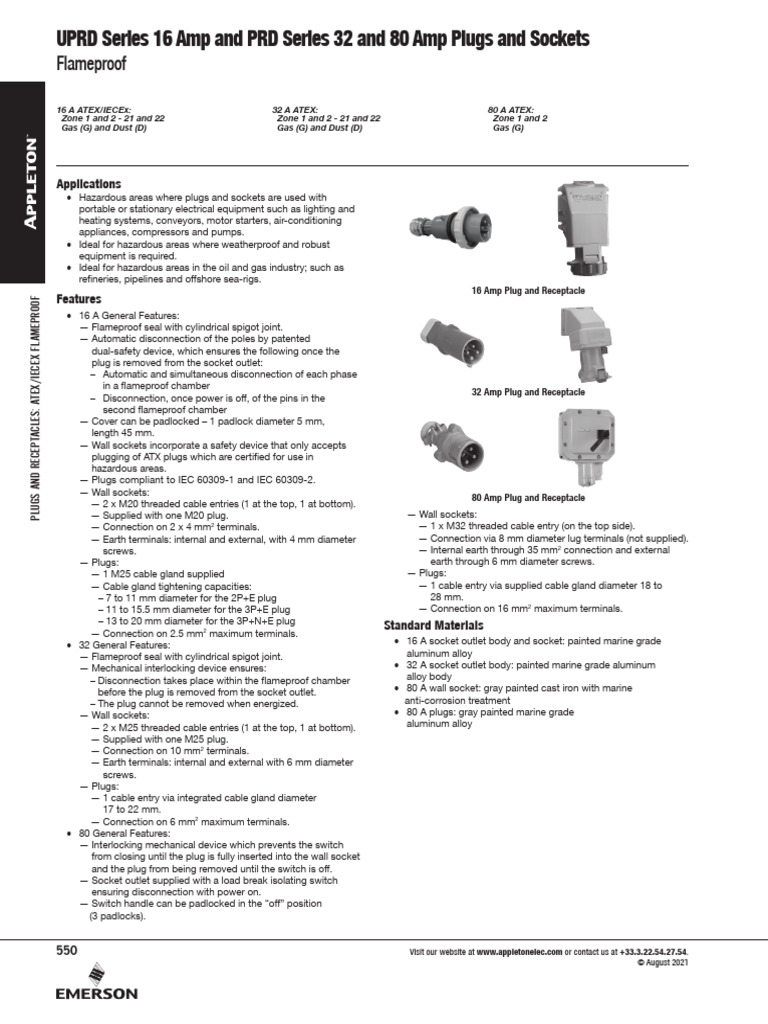 Appleton ATX Receptacle UPRD Series 16 Plug Socket Flameproof Exd | PDF | Electrical Connector ...