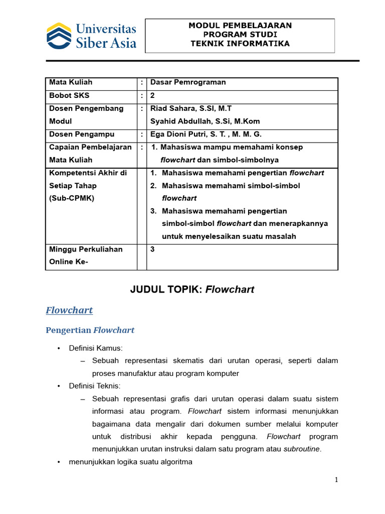 Modul DASAR PEMROGRAMAN Sesi 3 - Flowchart | PDF