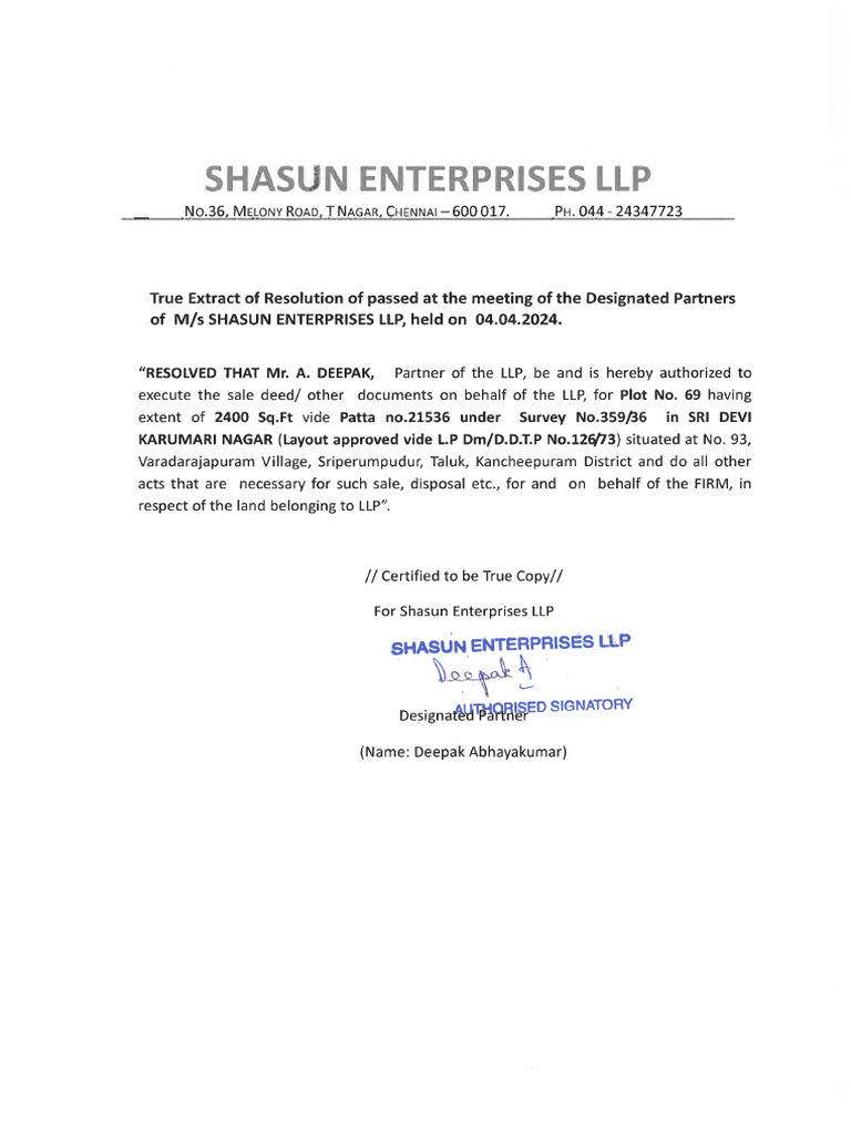 Shasun Board Resolution Plot 69 | PDF